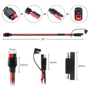 PAEKQ Solar Connector to SAE Extension Cable 10 AWG for Anderson Connector Port Goal Zero Yeti, Suaoki, Renogy, Jackery Portable Solar Generator Power Station-2Ft