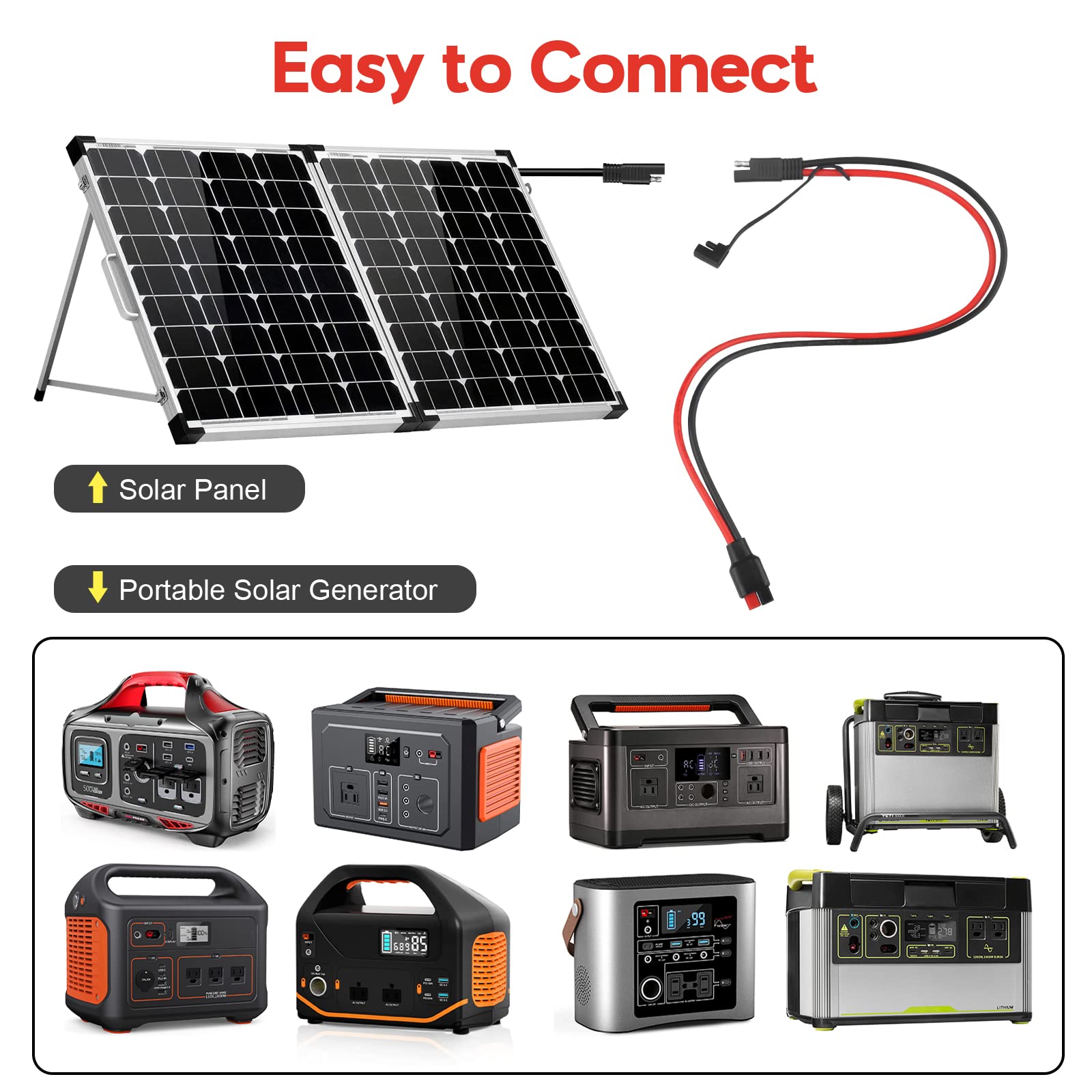 PAEKQ Solar Connector to SAE Extension Cable 10 AWG for Anderson Connector Port Goal Zero Yeti, Suaoki, Renogy, Jackery Portable Solar Generator Power Station-2Ft