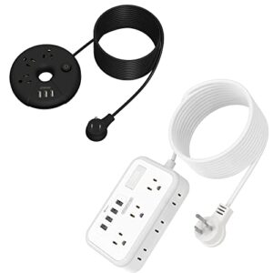 25 ft long cord power strip bundle, ntonpower 6 outlets 4 usb 25 ft flat plug extension cord power strip, 3 outlets 3 usb compact power strip with 25 ft cord, for home, office, dorm room essentials