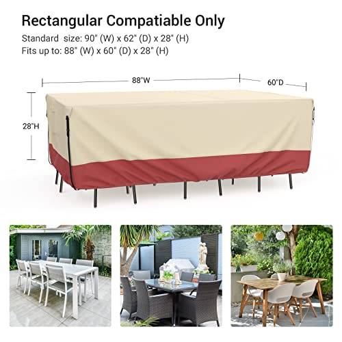 Patio Furniture Set Cover Waterproof, 600D Heavy Duty Lawn Patio Furniture Covers, U-COMSO Outdoor Sectional Sofa Cover Patio Table Chair Set Cover, 90 ''W x 62'' D x 28'' H, Beige & Orange (U-CM)