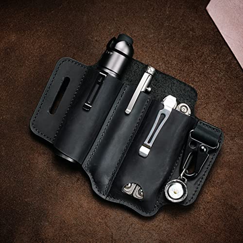 VIPERADE PJ29 Multitool Sheath for Belt, Leather EDC Pocket Organizer for Men, EDC Leather Sheath, Flashlight and Multitool Sheath, EDC Belt Organizer