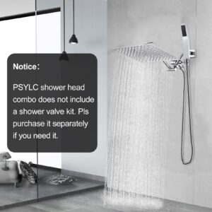 Psylc 10 Inch (All Metal) Rain Shower Head With Handheld, High Pressure Dual Shower Head Combo With Adjustable Extension Arm, 70" Flexible Hose, 3-Way Diverter - Height/Angle Adjustable(Chrome)