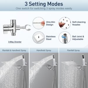 Psylc 10 Inch (All Metal) Rain Shower Head With Handheld, High Pressure Dual Shower Head Combo With Adjustable Extension Arm, 70" Flexible Hose, 3-Way Diverter - Height/Angle Adjustable(Chrome)