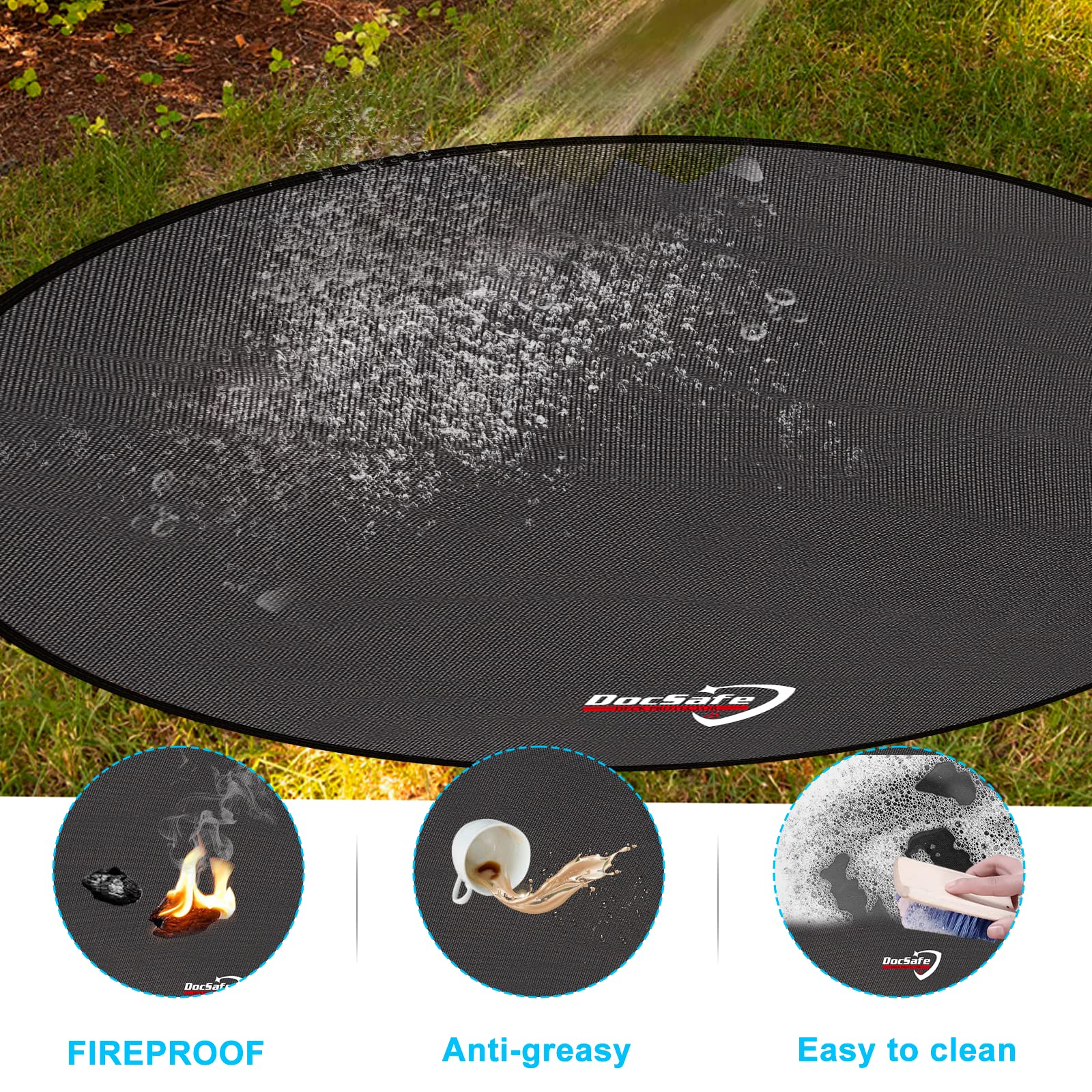 DocSafe 48" Round Fire Pit Mat,4-Layer Under Grill Mat Deck Patio Protect Mat,Fireproof Mat Fire Pit Pad for Grass Outdoor Wood Burning Fire Pit and BBQ Smoker,Portable Reusable and Waterproof,Black