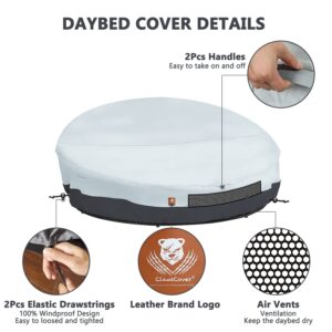 ClawsCover Outdoor Daybed Covers Waterproof,Round/Oval Patio Sectional Couch Bed Furniture Cover with Canopy,Heavy Duty Tearproof 600D Polyester Fabric,All Weather Protection,88Lx85Wx35/16H Inch