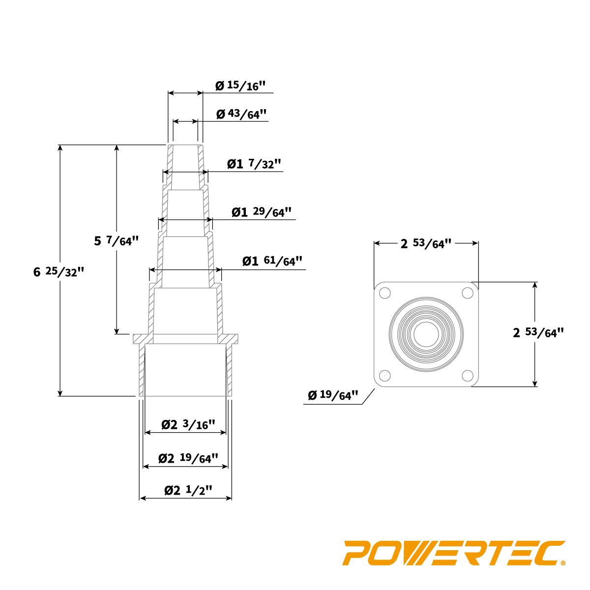 POWERTEC 70121V Universal Tool Adapter for Shop Vac Wet/Dry Vacuums, 1 PK