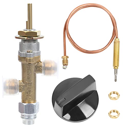 ATKKE Low Pressure LPG Propane Gas Fireplace Fire Pit Flame Failure Safety Control Valve Kit, Low Pressure Propane Valve Replacement Part with Thermocouple Knob, 3/8’’ Flare Inlet&Outlet