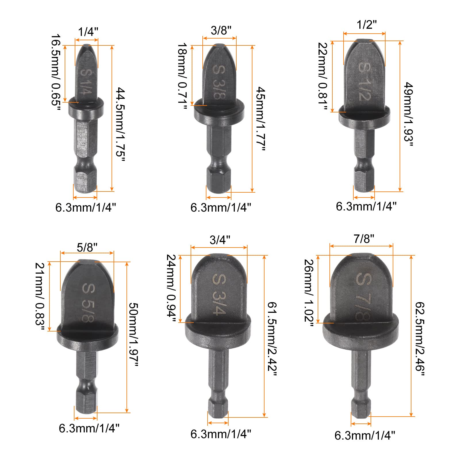 uxcell Swaging Tool Drill Bit Set 1/4" Hex Handle Repairing Flaring Tool with 1/4" 3/8" 1/2" 5/8" 3/4" 7/8" Bits for Air Conditioning Copper Aluminum Pipe