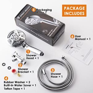 APPASO Hand Held Shower Head with 59'' Stainless Steel Hose, Upgraded 9 Modes High Pressure Shower Head with Handheld, Chrome High Flow Handheld Showerhead with 360° Rotation Bracket, Rubber Washers