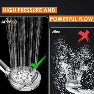 APPASO Hand Held Shower Head with 59'' Stainless Steel Hose, Upgraded 9 Modes High Pressure Shower Head with Handheld, Chrome High Flow Handheld Showerhead with 360° Rotation Bracket, Rubber Washers