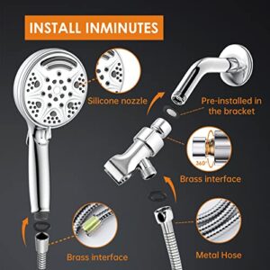 APPASO Hand Held Shower Head with 59'' Stainless Steel Hose, Upgraded 9 Modes High Pressure Shower Head with Handheld, Chrome High Flow Handheld Showerhead with 360° Rotation Bracket, Rubber Washers