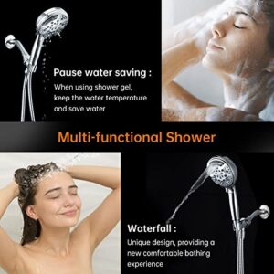 APPASO Hand Held Shower Head with 59'' Stainless Steel Hose, Upgraded 9 Modes High Pressure Shower Head with Handheld, Chrome High Flow Handheld Showerhead with 360° Rotation Bracket, Rubber Washers