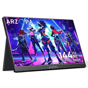 arzopa 15.6'' 144hz portable gaming monitor, 100% srgb 1080p fhd portable monitor with hdr, ultra slim, eye care, external second screen for laptop, pc, ps5, mac, xbox, switch-g1 game