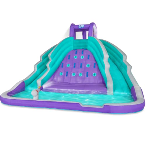 SUNNY & FUN Ultra Climber Inflatable Water Slide Park – Heavy-Duty for Outdoor Fun - Climbing Wall, Two Slides & Splash Pool – Easy to Set Up & Inflate with Included Air Pump & Carrying Case