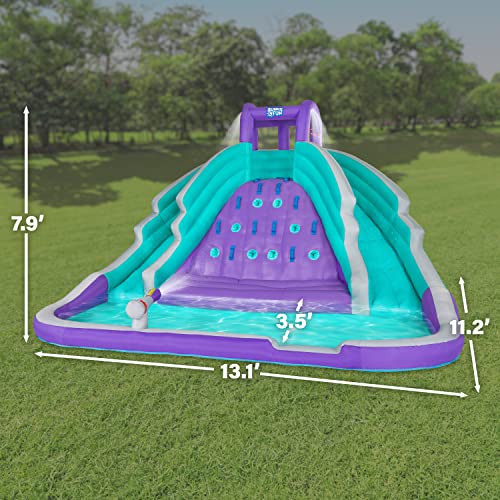 SUNNY & FUN Ultra Climber Inflatable Water Slide Park – Heavy-Duty for Outdoor Fun - Climbing Wall, Two Slides & Splash Pool – Easy to Set Up & Inflate with Included Air Pump & Carrying Case