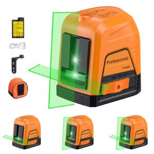 laser level self leveling, [dual laser module] chilead 100ft green cross line nivel laser, rechargable lazer level tool for picture hanging wall floor tile construction with 360° magnetic base& pouch