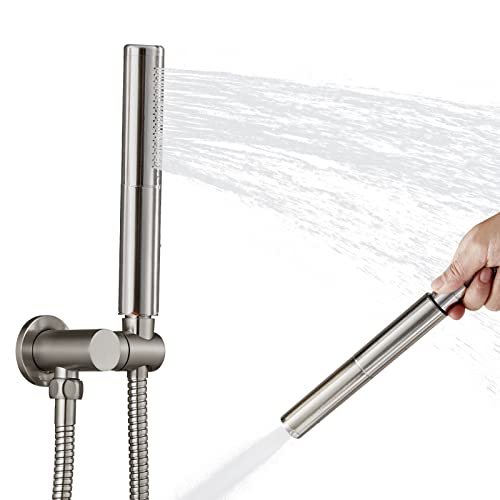 Heyalan Brass 2 in1 Function Handheld Spray Brushed Nickel Hand Shower High Pressure 7.9 Inch Shower Head High Flow Handheld Sprinklert Shower Wand with Shower Hose and Hand Shower Holder