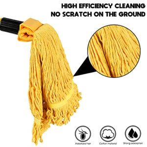 Kphico Looped-End String Mop,Heavy Duty Commercial Mop with 2 Extra Mop Heads Replacement,57 inch Stainless Steel Pole,Industrial Grade Jaw Clamp Floor Cleaning,Blue/Yellow