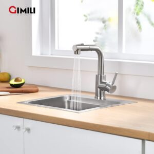 GIMILI Modern Bar Sink Faucet for Kitchen Sink Single Handle with Pull Out Sprayer Hot and Cold Prep Sink Faucet Brushed Nickel