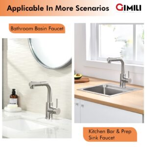 GIMILI Modern Bar Sink Faucet for Kitchen Sink Single Handle with Pull Out Sprayer Hot and Cold Prep Sink Faucet Brushed Nickel