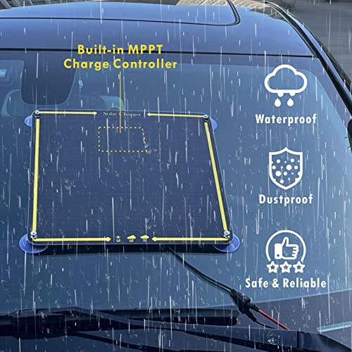 12V 20W Solar Battery Charger, Solar Trickle Charger for Car Battery, Solar Car Battery Maintainer with Built-in MPPT Charge Controller for Car, Boat, Camper, Alligator Clip, Cigarette Lighter Plug