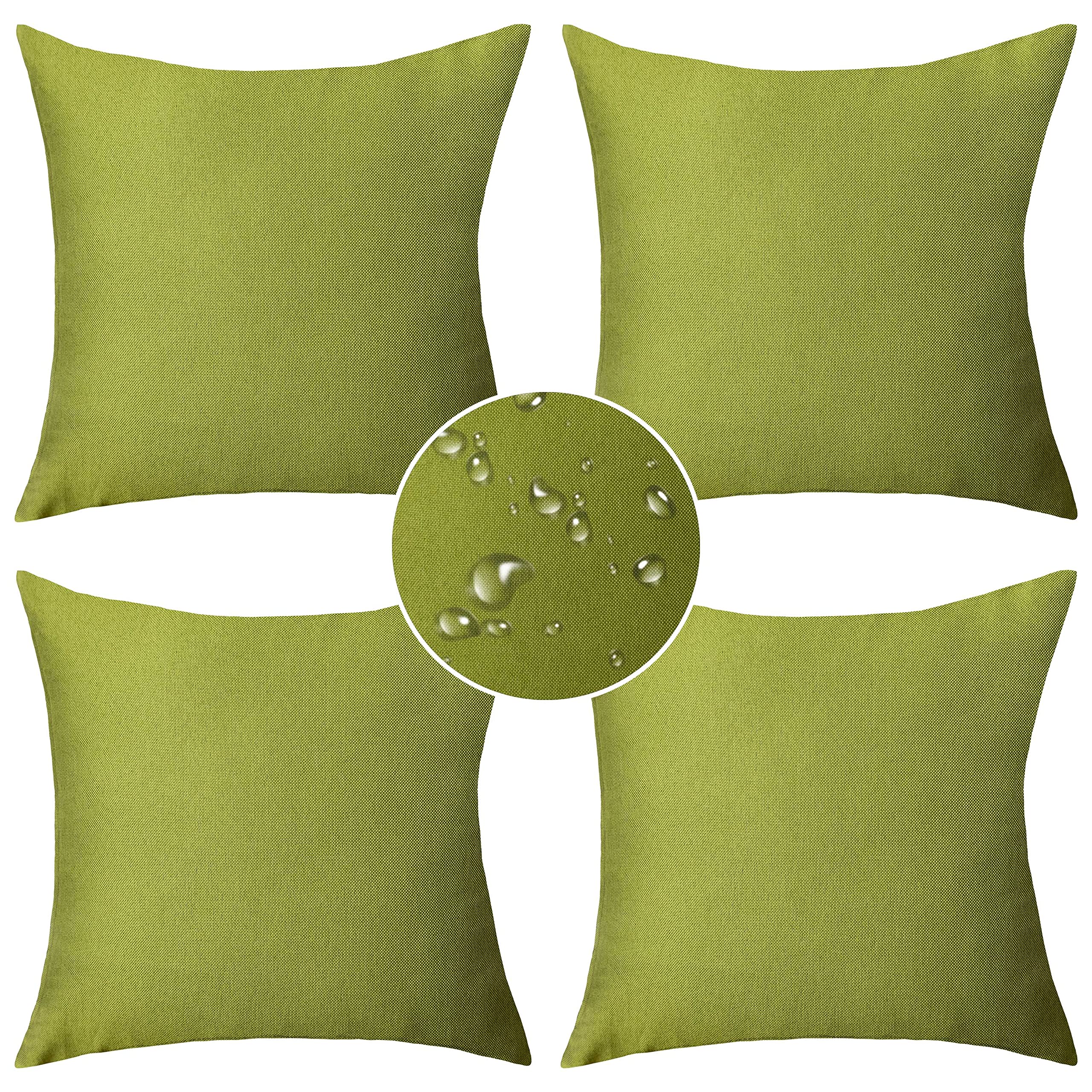 Demetex Spring Outdoor Pillows 18x18 Set of 4 Green Waterproof Throw Pillow Covers Square Pillow Case Decorative Throw Pillows for Patio Furniture Couch, 18 x 18 Inch, Grass Green