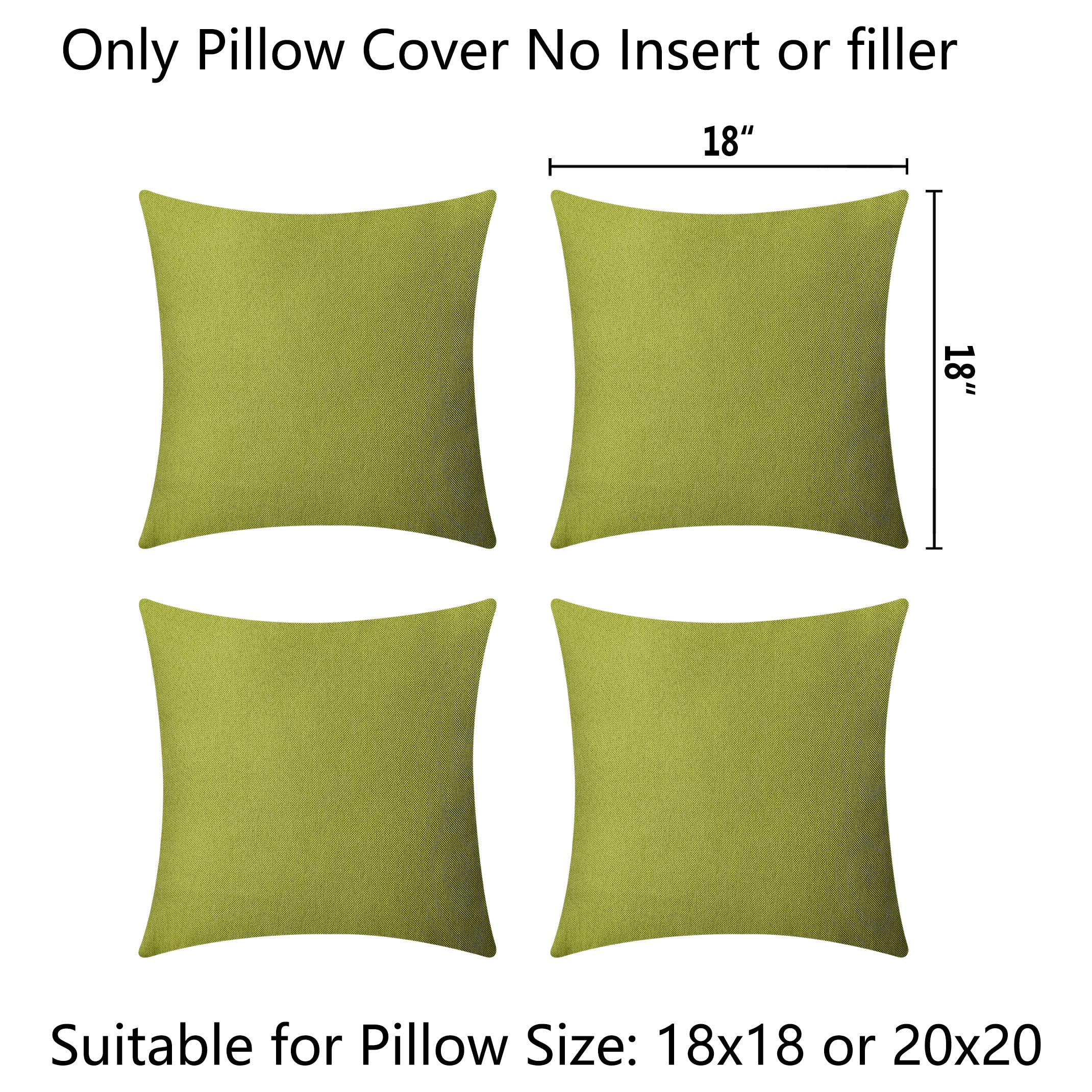 Demetex Spring Outdoor Pillows 18x18 Set of 4 Green Waterproof Throw Pillow Covers Square Pillow Case Decorative Throw Pillows for Patio Furniture Couch, 18 x 18 Inch, Grass Green