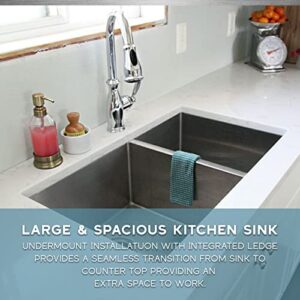 Strictly Sinks 32 Inch Double Bowl Kitchen Sink - Undermount Kitchen Sink Tight Radius 50/50 Double Bowl with Sound Dampening Rubber Pads, 2 Strainer Drains Only