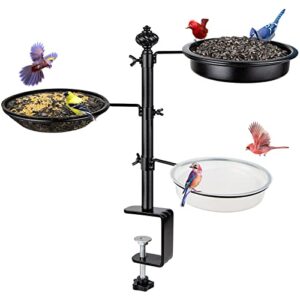 bolite deck bird feeder for railing, balcony bird feeders for outside, three trays, enhanced version, black