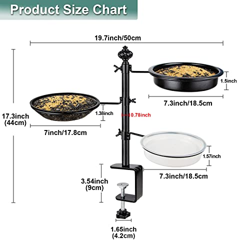 BOLITE Deck Bird Feeder for Railing, Balcony Bird Feeders for Outside, Three Trays, Enhanced Version, Black