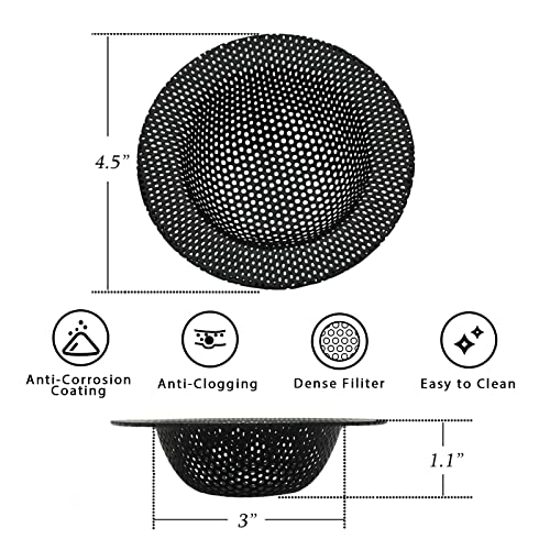 BERYLER® 2 Pcs Black Large Wide Rim 4.5in Diameter Stainless Steel Sink Kitchen Drain Strainer for Most Sink Drains, Anti-Clogging, Rust Free