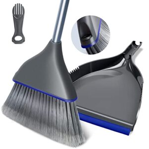 broom and dustpan set,angle broom and hand-held dustpan combo with 47" long handle,indoor broom with mini cleaning comb for home kitchen,office,garage,hotel floor sweeping