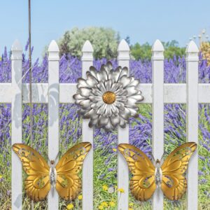 JOYBee 3Pcs Metal Flower With Butterfly Wall Decor - Wall Art Decorations Flower With 2Pcs Butterfly Spring Yard Garden Decor Hanging for Bedroom, Living Room, Bathroom,Office