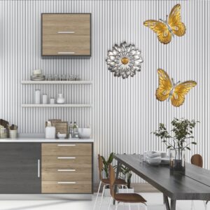 JOYBee 3Pcs Metal Flower With Butterfly Wall Decor - Wall Art Decorations Flower With 2Pcs Butterfly Spring Yard Garden Decor Hanging for Bedroom, Living Room, Bathroom,Office