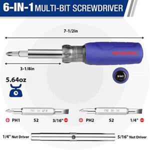 WORKPRO 6-in-1 Basic & 4-in-1 Electronics Screwdriver/Nut Driver Set Tool Cushion Grip, 2PCS Portable Screw-driver, 8 Basic & Precision Bits (Philips/Slotted), 2 Nut Driver Sizes