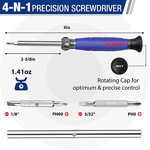 WORKPRO 6-in-1 Basic & 4-in-1 Electronics Screwdriver/Nut Driver Set Tool Cushion Grip, 2PCS Portable Screw-driver, 8 Basic & Precision Bits (Philips/Slotted), 2 Nut Driver Sizes