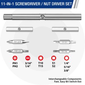 WORKPRO 11-in-1 Screwdriver/Nut Driver Set Tool Cushion Grip, All in One Multi-bit, Portable Screw-driver, 8 Bits (Philips/Slotted/Torx/Square), 3 Nut Driver Sizes