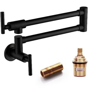 sonnet designs pot filler faucet - wall mount kitchen sink faucet - heavy-duty solid brass pot filler with dual swing joints, dual valve, & neoperl aerator - matte black kitchen faucet