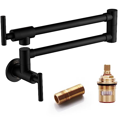 Sonnet Designs Pot Filler Faucet - Wall Mount Kitchen Sink Faucet - Heavy-Duty Solid Brass Pot Filler with Dual Swing Joints, Dual Valve, & Neoperl Aerator - Matte Black Kitchen Faucet