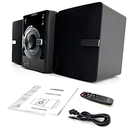 LONPOO Compact Top Loading CD Player Stereo Shelf System, Bluetooth CD Player Home Music System 30W, Digital FM Stereo Radio (NO AM) with Speakers, Headphone Jack丨AUX-IN丨USB Input丨Remote Control