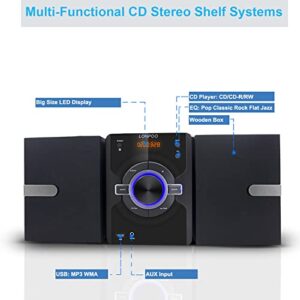 LONPOO Compact Top Loading CD Player Stereo Shelf System, Bluetooth CD Player Home Music System 30W, Digital FM Stereo Radio (NO AM) with Speakers, Headphone Jack丨AUX-IN丨USB Input丨Remote Control