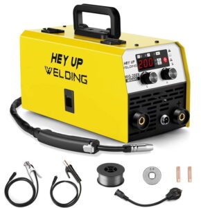 hey up mig welder, 140amp 2 in 1 stick/flux core welder with 2lbs flux cored wire, 110v/220v dual voltage welding machine with electrode holder, igbt inverter welder