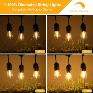 96FT(48ft*2) LED Outdoor String Lights S14 Waterproof Shatterproof Patio Lights with Dimmable Edison Bulbs Connectable Commercial Grade Hanging Light Strings with 30+3 Bulbs for Backyard Balcony