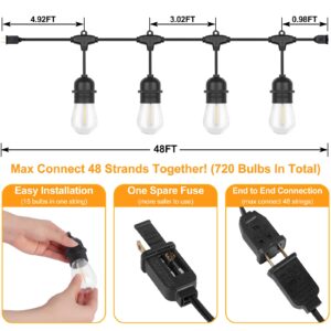 96FT(48ft*2) LED Outdoor String Lights S14 Waterproof Shatterproof Patio Lights with Dimmable Edison Bulbs Connectable Commercial Grade Hanging Light Strings with 30+3 Bulbs for Backyard Balcony