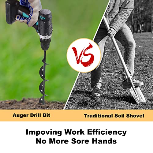 Auger Drill Bit for Planting of 3 Pack (1.6''x9'' & 1.6''x16.5'' & 3.1''x9.8'') - Post Hole Digger for 3/8" Hex Drive Drill with Gloves, Garden Auger Spiral Drill Bit for Bed Cultivat Seedl Dig Weed