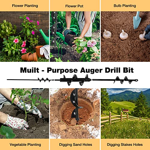 Auger Drill Bit for Planting of 3 Pack (1.6''x9'' & 1.6''x16.5'' & 3.1''x9.8'') - Post Hole Digger for 3/8" Hex Drive Drill with Gloves, Garden Auger Spiral Drill Bit for Bed Cultivat Seedl Dig Weed