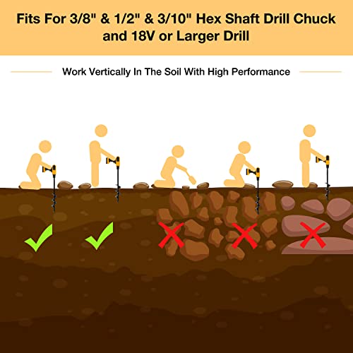 Auger Drill Bit for Planting of 3 Pack (1.6''x9'' & 1.6''x16.5'' & 3.1''x9.8'') - Post Hole Digger for 3/8" Hex Drive Drill with Gloves, Garden Auger Spiral Drill Bit for Bed Cultivat Seedl Dig Weed