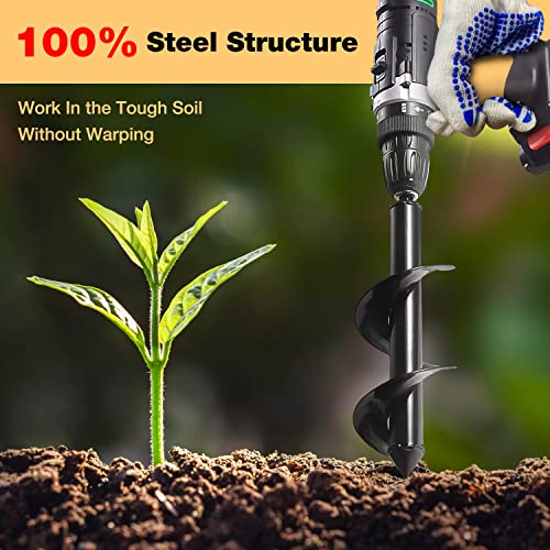 Auger Drill Bit for Planting of 3 Pack (1.6''x9'' & 1.6''x16.5'' & 3.1''x9.8'') - Post Hole Digger for 3/8" Hex Drive Drill with Gloves, Garden Auger Spiral Drill Bit for Bed Cultivat Seedl Dig Weed