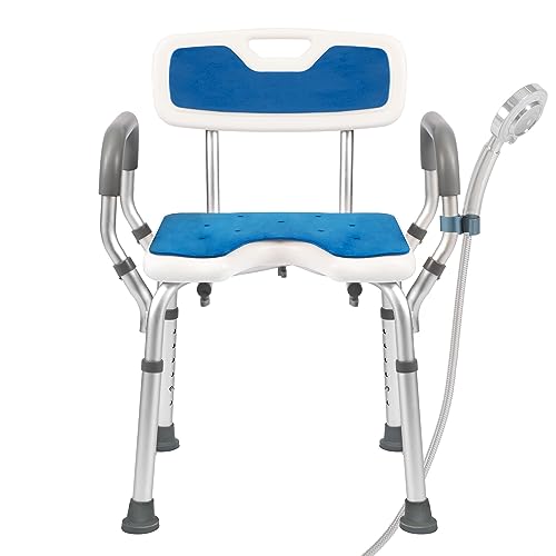 Shower Chair with Arms and Back Heavy Duty 330lbs, Shower Chair for Inside Shower, Shower Seat for Inside Shower Bathroom Chair with Cutout Seat & Cold-Proof Pads, Tools-Free Assembly