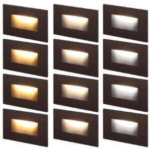 leonlite 12-pack premium series 3cct 120v led step lights, dimmable 3.5w indoor outdoor stair light, 3000k/4000k/5000k selectable, cri90, 150lm, etl, horizontal, ip65, aluminum, oil rubbed bronze